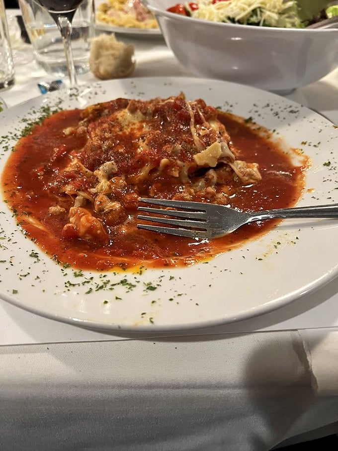 Lasagna that doesn't just sit on the plate—it tells a multi-layered story of cheese, sauce, and pasta in perfect harmony.
