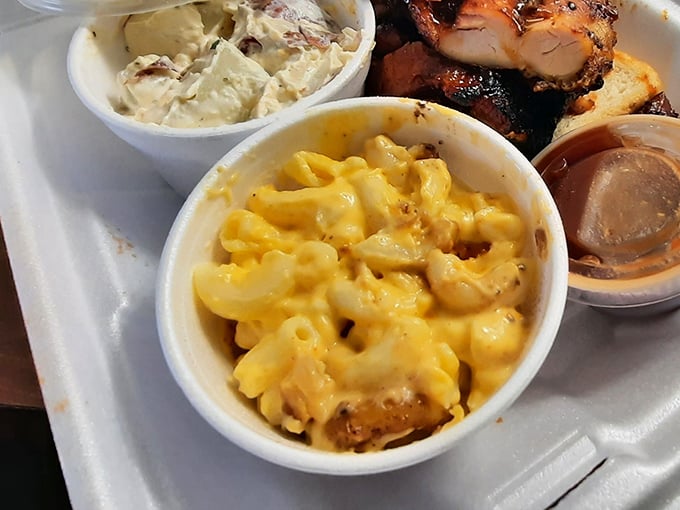 Mac and cheese that looks like it could solve world peace, one creamy bite at a time.