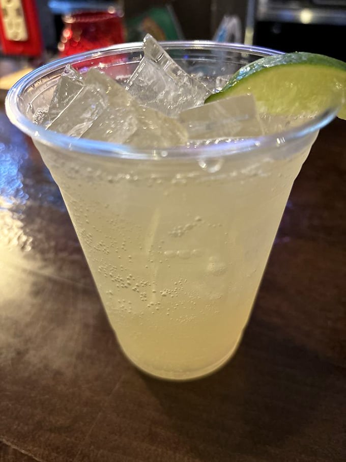 A margarita so refreshing it makes you forget you're miles from the beach – lime wedge standing by for duty.