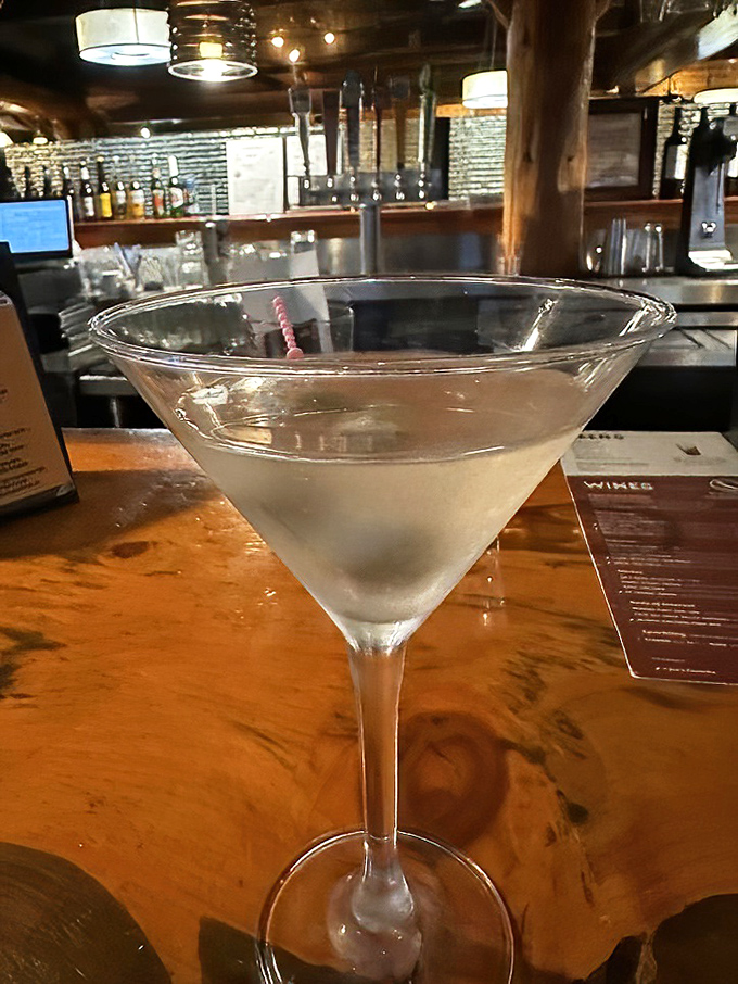 A martini so pristine it looks like liquid diamond—the kind of cocktail that makes you feel sophisticated even if you're wearing hiking boots.
