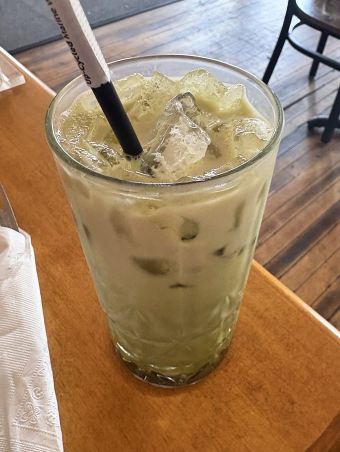 This isn't just a matcha latte—it's a frothy, jade-colored meditation in a glass that makes you wonder why anyone would settle for ordinary coffee ever again.