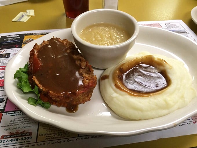 Meatloaf that doesn't apologize for being meatloaf – it stands proudly next to those mashed potatoes like they've been best friends since childhood.