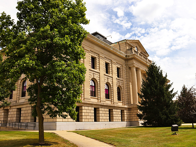 The Miami County Courthouse gleams golden in the afternoon sun, its classical columns and perfect proportions worthy of a state capital.
