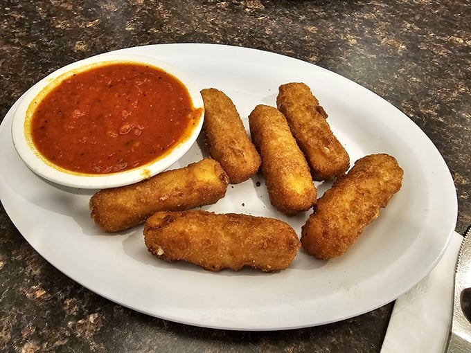 Mozzarella sticks – the adult version of string cheese that somehow tastes even better when dipped in that vibrant marinara.