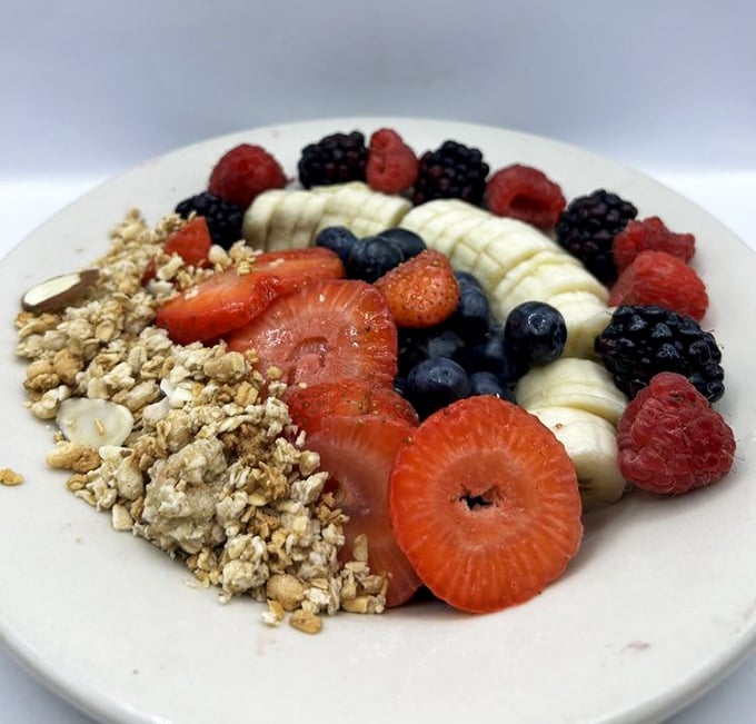 A fresh fruit bowl that's so artfully arranged it almost—almost—makes you forget about those tater tots. Nature's candy with a side of virtue.