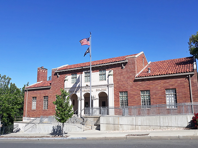 Oroville Memorial Hall's stately brick façade and American flag speak to small-town pride and history. Norman Rockwell couldn't have painted a more quintessential slice of Americana.