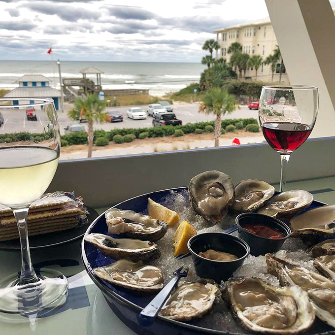 Oysters with a view – nature's perfect appetizer paired with nature's perfect backdrop. Add wine and you've achieved peak relaxation.