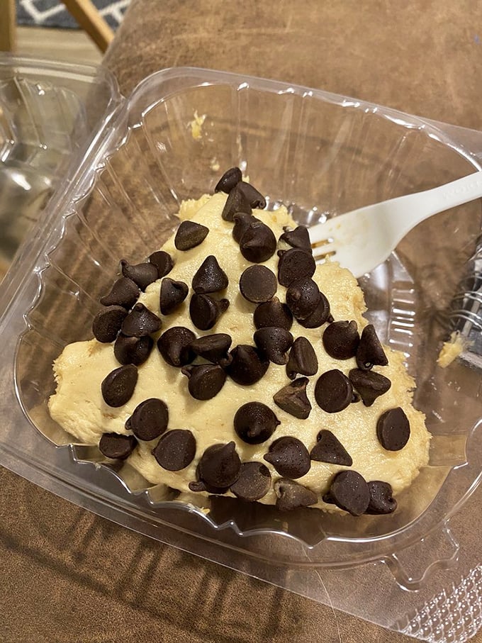 Dessert that doesn't apologize for its indulgence. Those chocolate chips aren't decoration – they're essential companions on this sweet journey.