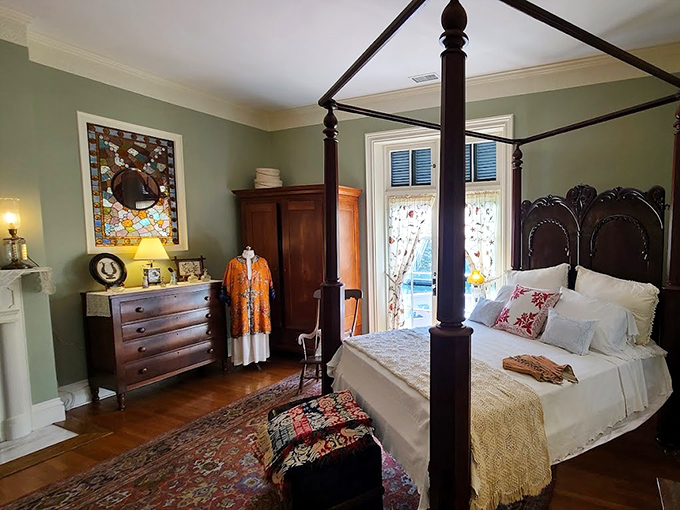 The four-poster bed and period furnishings transport you to an era when bedroom décor didn't come in a box with assembly instructions.