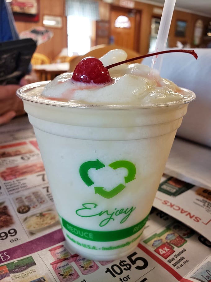 Nothing says "I'm on vacation even if I'm just 20 minutes from home" like a frosty piña colada topped with a cherry sentinel.