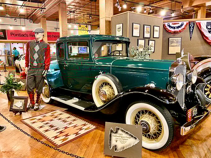 This isn't just a vintage car—it's automotive royalty holding court. The Pontiac Oakland Auto Museum displays these mechanical time capsules with the reverence they deserve.