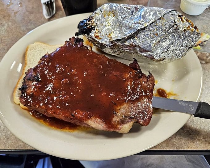 BBQ pork steak that's had a proper introduction to smoke and sauce – the kind of meat that makes vegetarians question their life choices.
