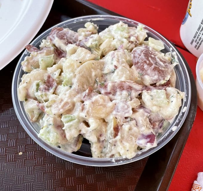 Potato salad that doesn't try to reinvent itself with fancy add-ins—just honest-to-goodness creamy comfort in a cup.
