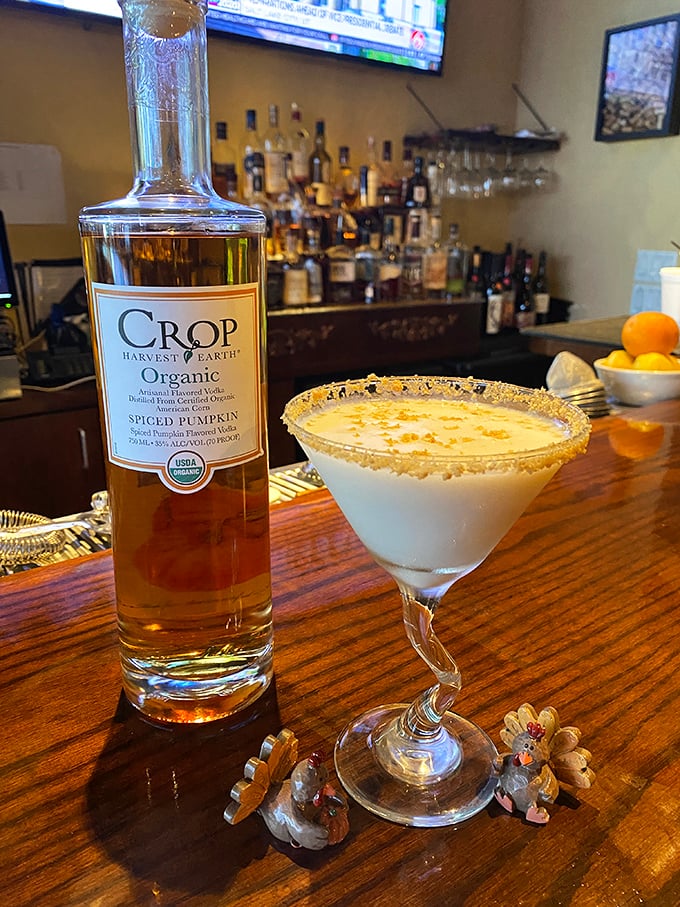 The pumpkin pie martini transforms dessert into cocktail form—a creamy concoction that makes you wonder why we don't drink more of our desserts.