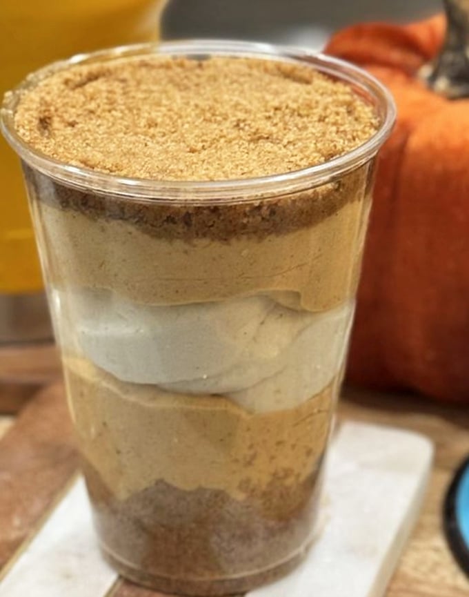 Layers of creamy delight in a cup—this parfait is what would happen if pumpkin pie decided to dress up for a fancy night out.