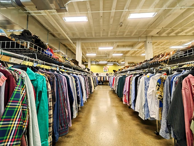 The men's shirt aisle—a kaleidoscope of patterns and possibilities where your next favorite button-down is hiding in plain sight.