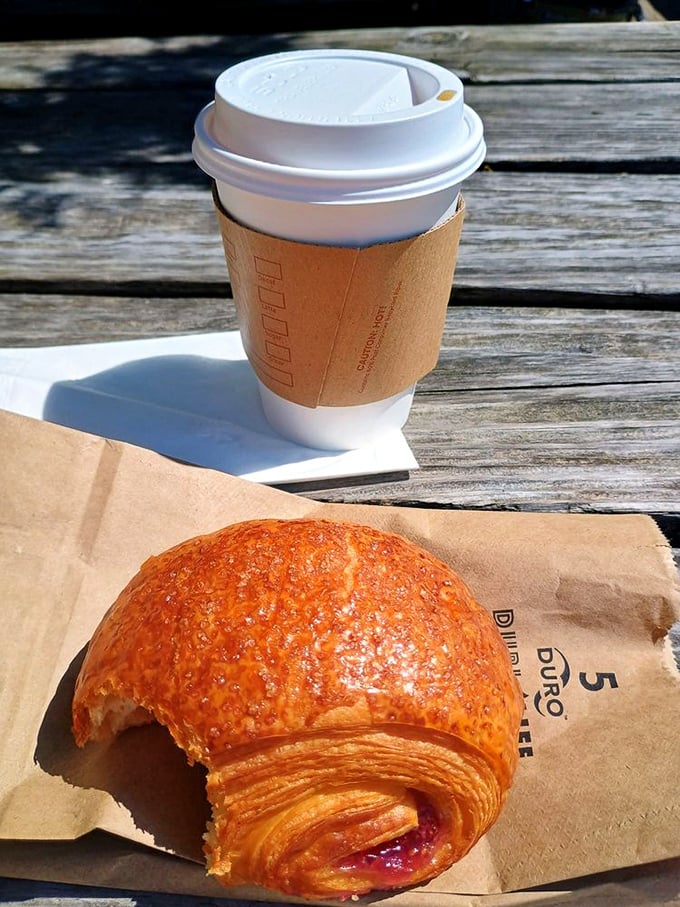 Morning sunshine in pastry form – a raspberry croissant that makes you understand why people willingly wake up early.