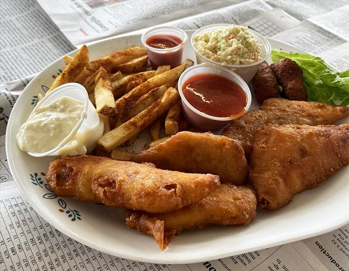 Crispy on the outside, flaky on the inside—this fish platter is what happens when seafood meets culinary perfection.