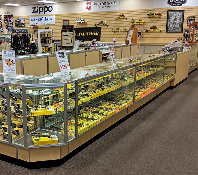 The knife display case that launched a thousand collections. Zippo, Victorinox, and Leatherman—the holy trinity of "things my grandfather taught me to respect."