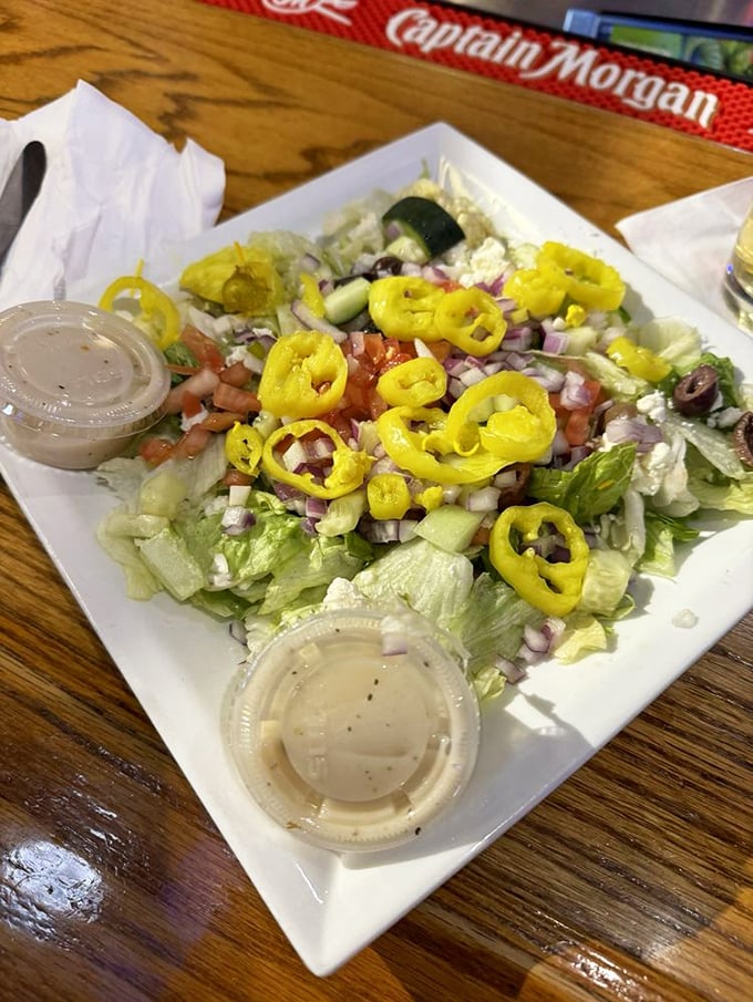 A Greek salad that proves vegetables can be more than just an obligation—those banana peppers add just enough zip to wake up your taste buds.