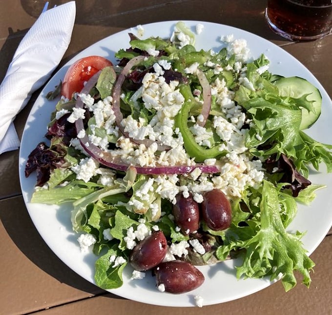 A Greek salad that actually respects the feta. No skimping on olives here—this is how salads were meant to be enjoyed.