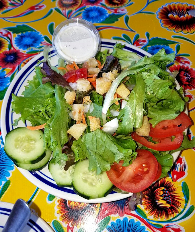 Even the salads here mean business – fresh greens, crisp vegetables, and house-made dressing prove that not everything delicious needs to be fried.