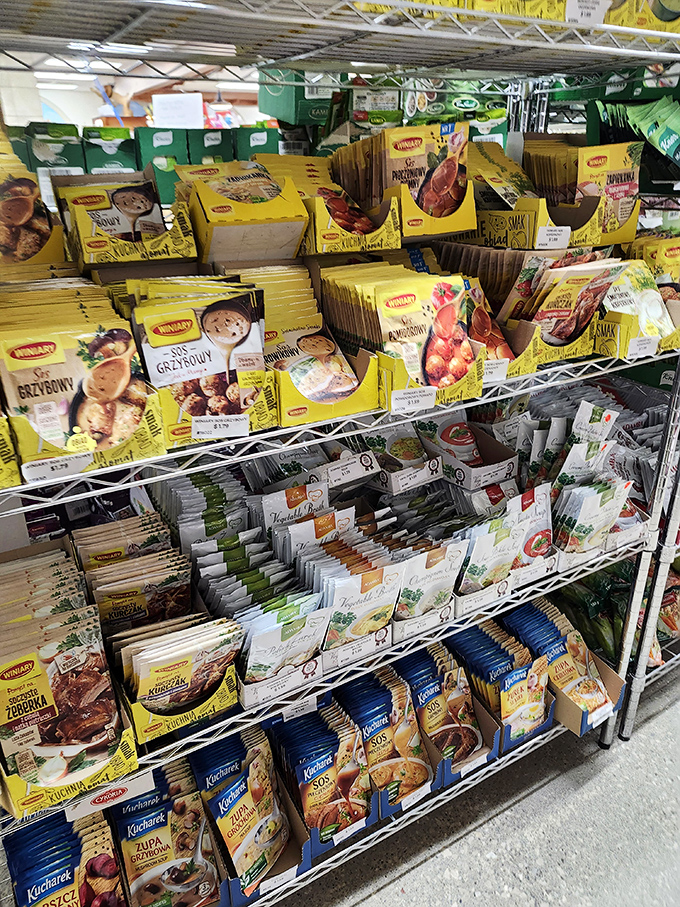 A soup lover's dream aisle. These packets hold the secret to transforming Tuesday night dinner into a Polish countryside feast.