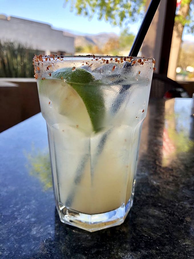 A margarita with attitude – rimmed with spice and filled with promise. The perfect companion for seafood adventures.