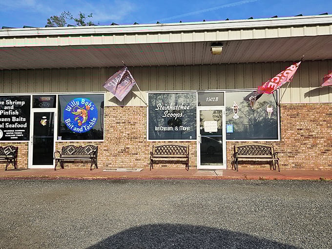 Bait shops and ice cream parlors—the perfect Florida pairing where fishing dreams and sweet treats live harmoniously side by side.