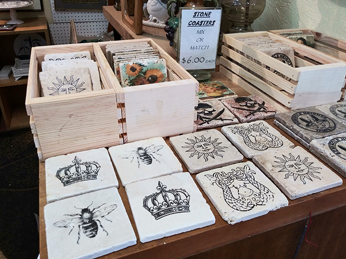 Stone coasters with bees and crowns—because your coffee table deserves jewelry too. At $6 each, these little slabs of personality are practically giving themselves away.