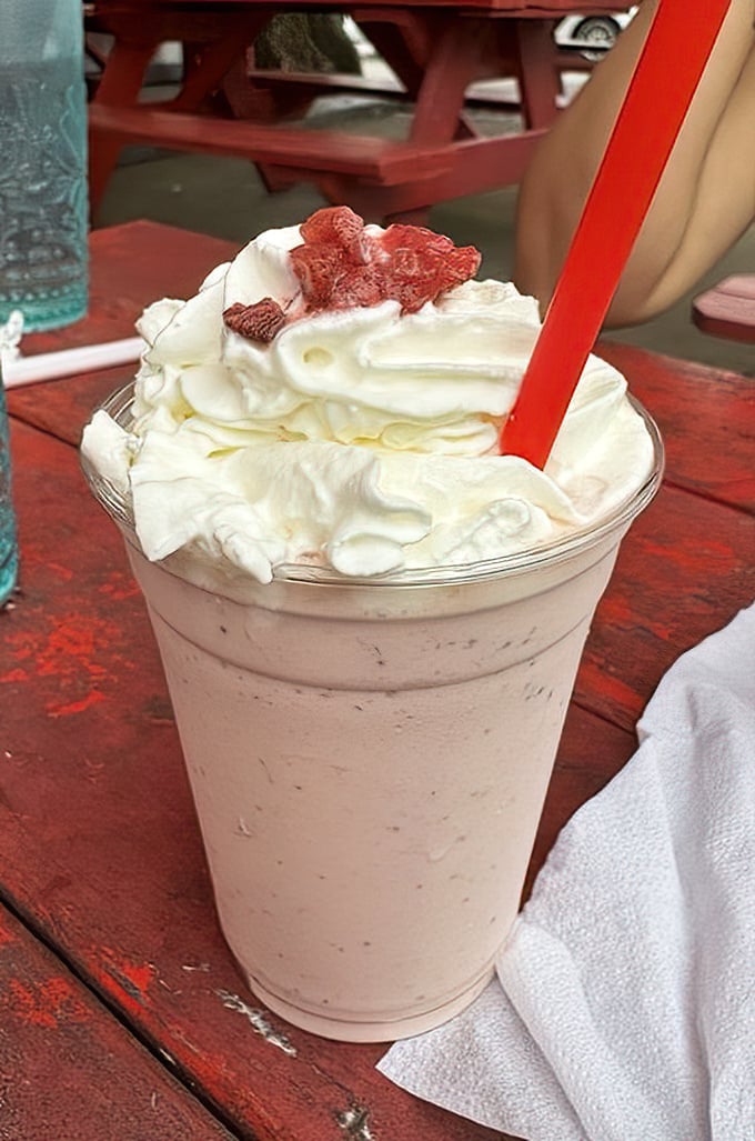 A strawberry milkshake so thick and creamy it's practically dessert with a straw—and the perfect cooling counterpoint to Houston heat.
