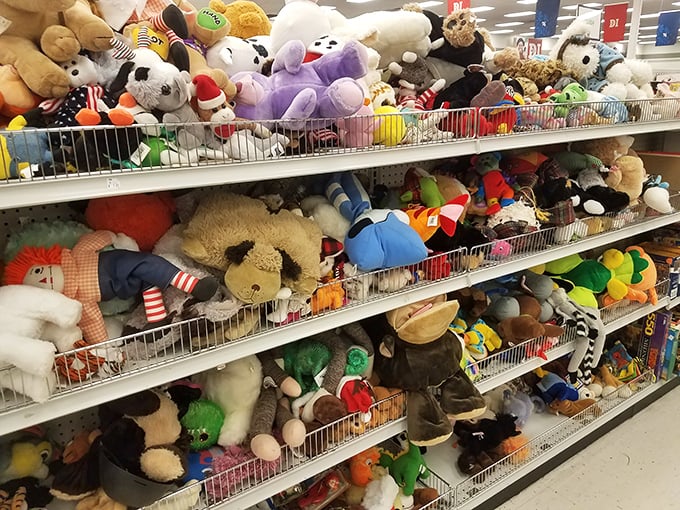 Stuffed animal metropolis! This fuzzy metropolis houses more cuddly creatures per square foot than most children's bedrooms could ever dream of.