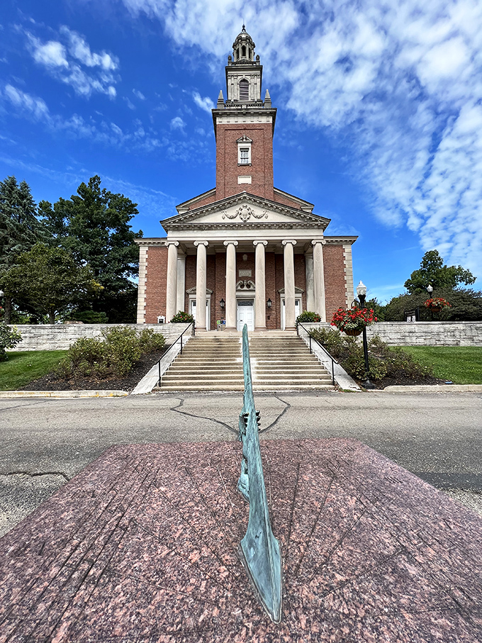 Swasey Chapel's imposing columns and soaring tower remind us that small towns can house grand architectural ambitions.