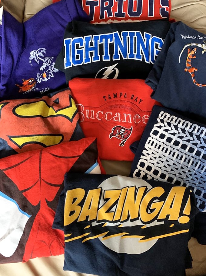 Tampa Bay sports memorabilia mingles with pop culture treasures—that Bazinga! shirt is practically calling your name.
