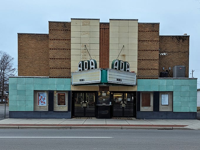 The Ada Theatre's vintage marquee and art deco styling harken back to simpler times when a movie night was the highlight of the week.