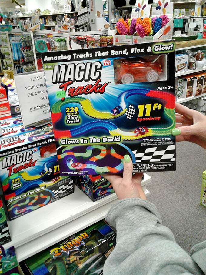 Magic Tracks that glow in the dark? Childhood wonder meets parental budget relief in toy stores where grandparents become instant heroes for under $20.