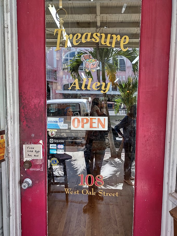 Treasure Alley's inviting doorway promises the thrill of the hunt—each visit a different adventure depending on what treasures arrived since last time.