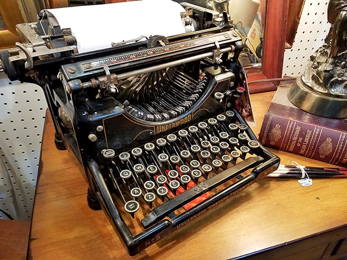This vintage Underwood typewriter awaits the next great American novel, or at least a dramatically typed grocery list.