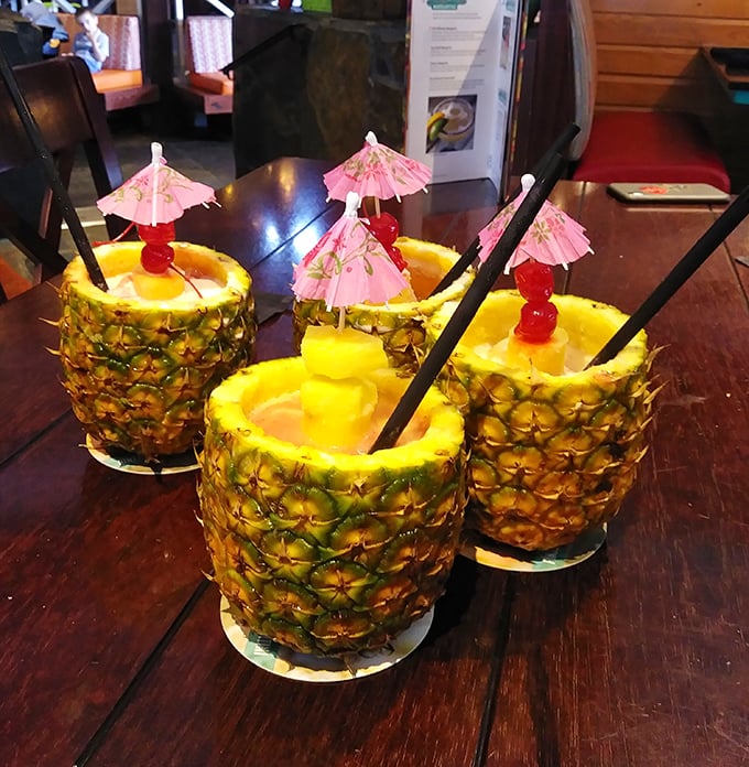 The Ultimate Pineapple drinks – where the vessel is as impressive as the contents, turning happy hour into a tropical celebration.