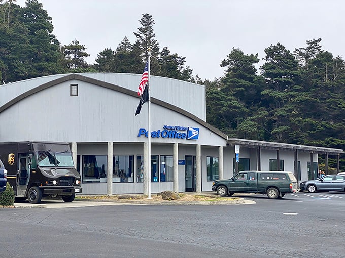 The post office where locals gather for more than mail – it's Gualala's unofficial news network, no smartphone required.