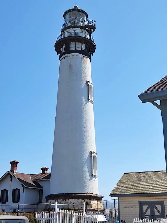 The lighthouse up close – where lighthouse keepers once climbed 115 feet of spiral stairs carrying oil and supplies.
