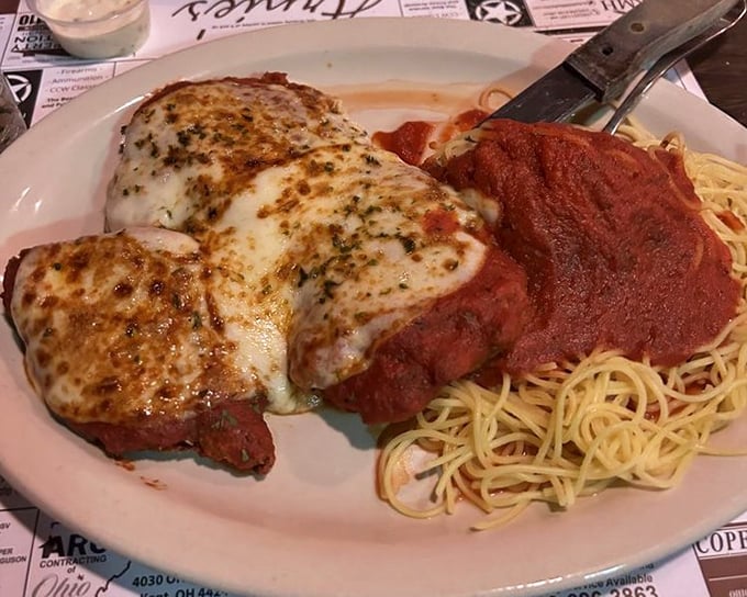 Italian night at a steakhouse? When the veal parm is this good – tender meat under a blanket of melted cheese – nobody's complaining about the detour.