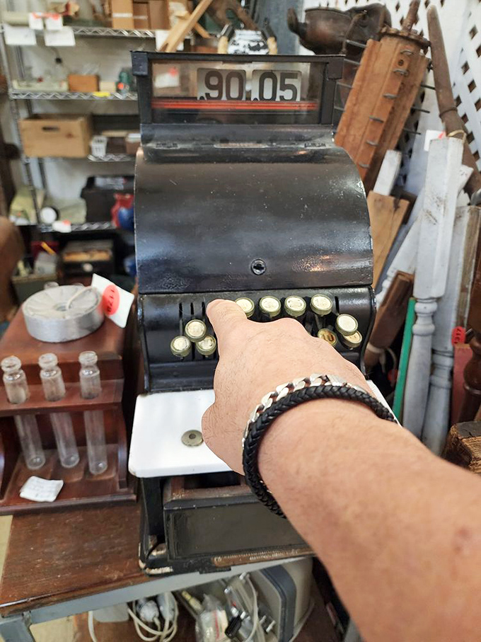 Press those keys and hear the satisfying "ka-ching!" – this vintage cash register rang up purchases when a dollar bought more than a candy bar.