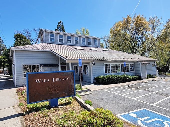 The Weed Library – where locals check out books and visitors check out the irony of a building dedicated to reading in a town with this name.