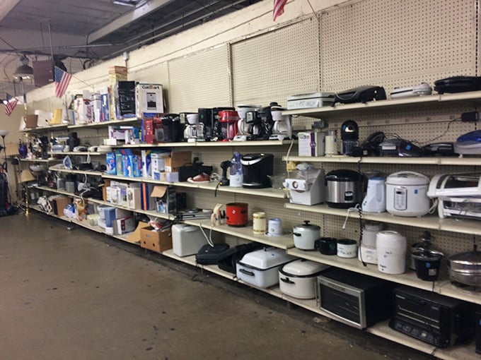 Coffee makers, rice cookers, and slow cookers stand at attention—kitchen soldiers ready for deployment to countertops across San Diego County.