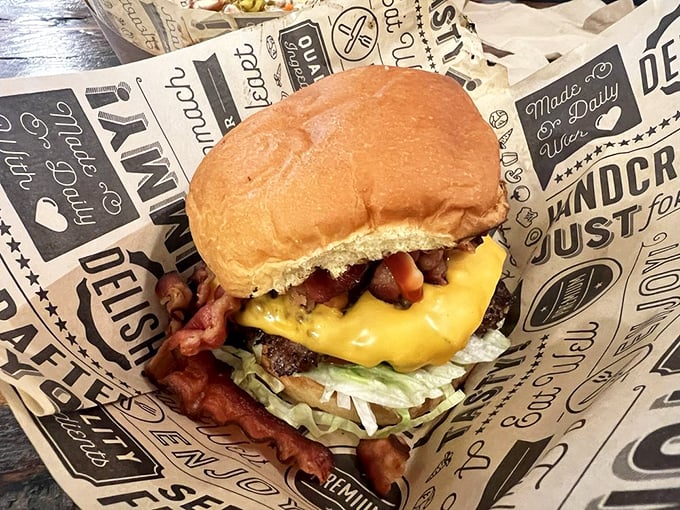 This bacon double cheeseburger doesn't just satisfy hunger – it creates a moment of pure joy between two buns.