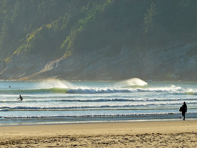 These Pacific swells roll in with perfect timing, creating nature's most reliable entertainment system for beachgoers.