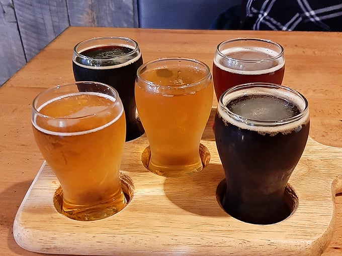 A flight of liquid amber and mahogany. These craft beers aren't just drinks—they're the perfect companions to smoky, savory BBQ.