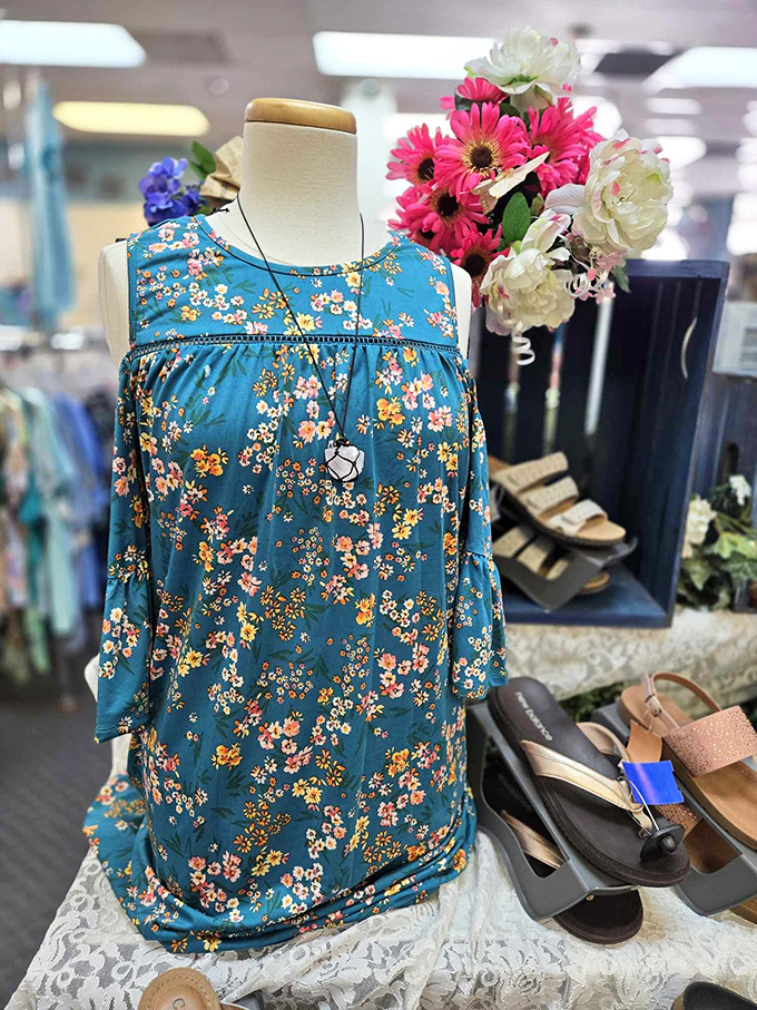 Boho chic meets practical comfort in this flowy blue floral top. Perfect for those "what season is it anyway?" Pennsylvania spring days.