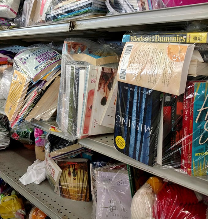The book section: where bestsellers retire to find new readers, and "Windows for Dummies" reminds us of simpler technological times.
